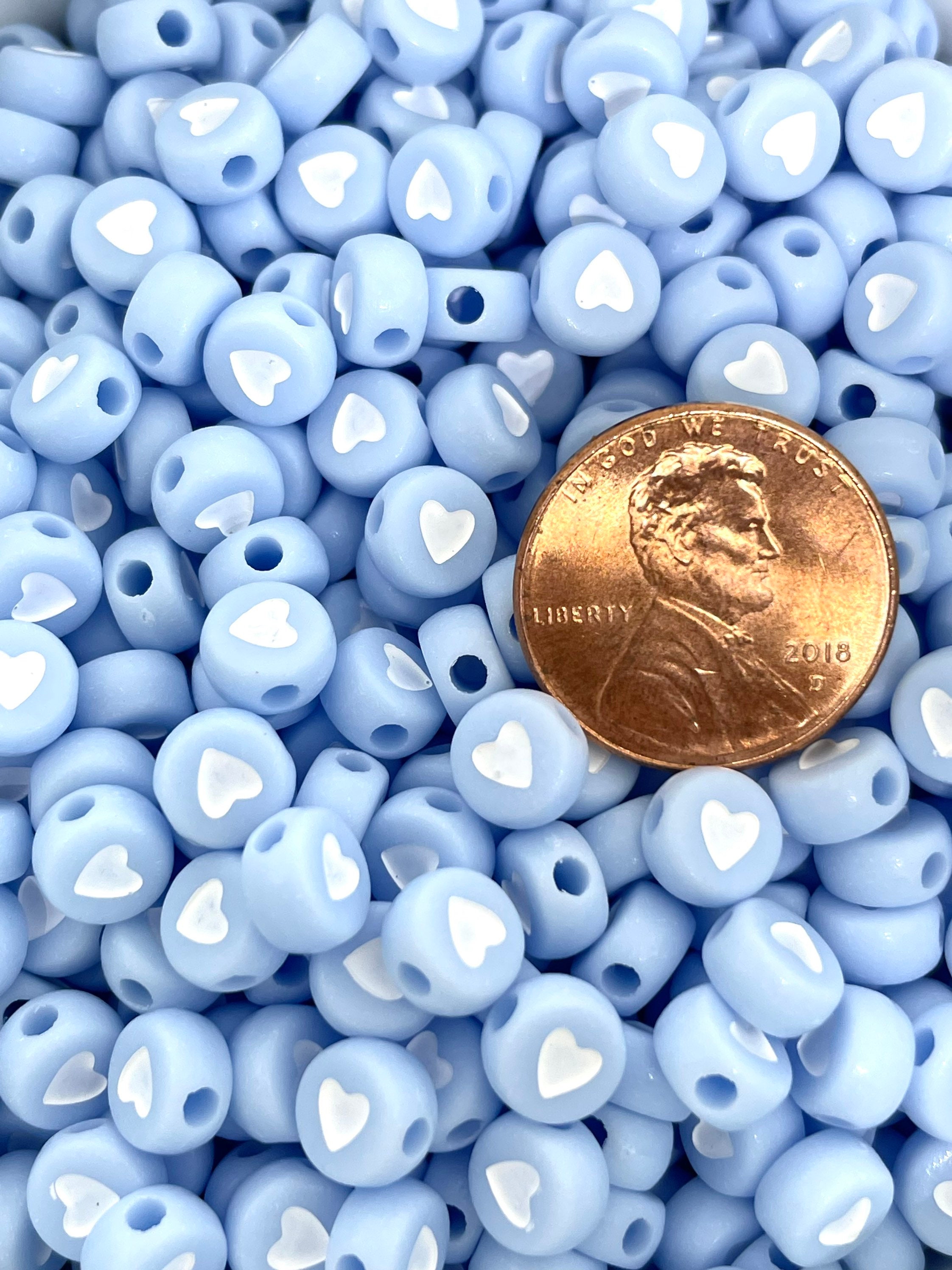 Baby Blue Beads With Hearts Coin Beads Flat Round Beads for - Etsy