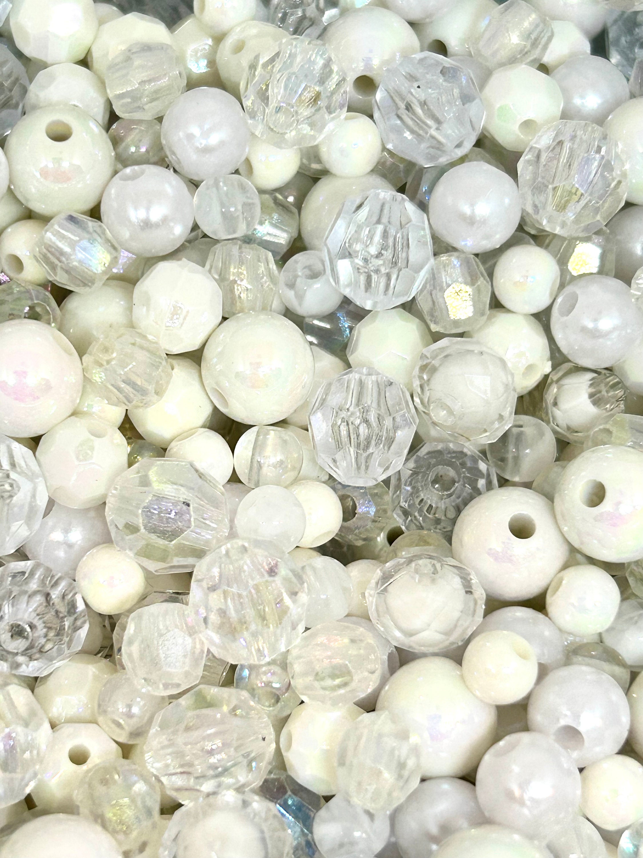 Iridescent White and Crystal Bead Mix - Perfect for Elegant & Sparkling ...