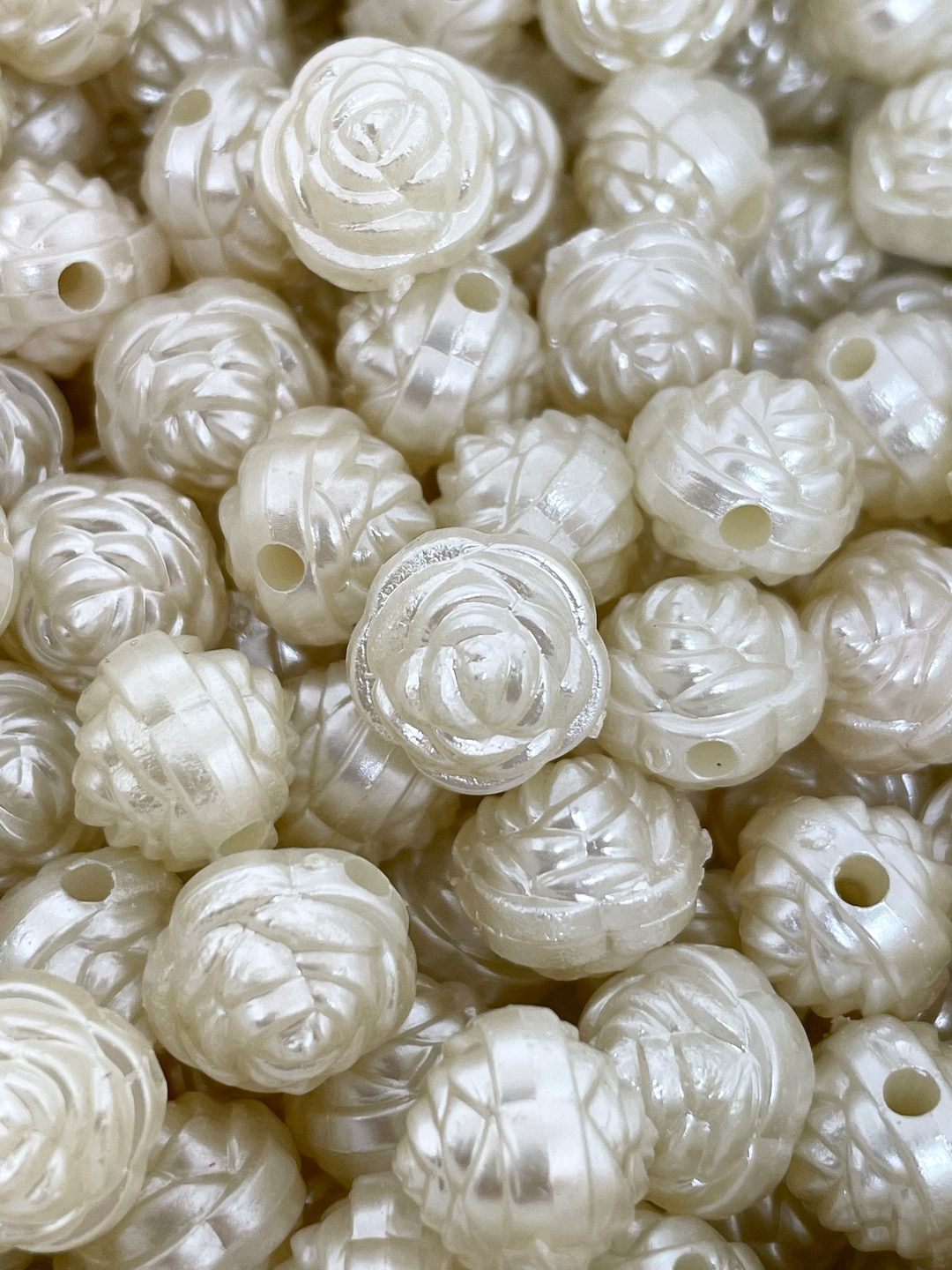 Cream Colored Rose Bud Beads, Charm, Flower Beads, Pearl Style A/B ...