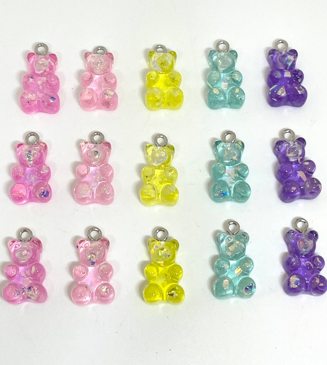 Cute Translucent Pastel Glitter Teddy Bears, Gummy Bear Charm, Pendant ...