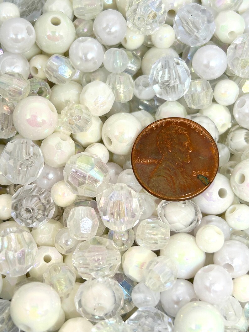 Iridescent White and Crystal Bead Mix - Perfect for Elegant & Sparkling ...
