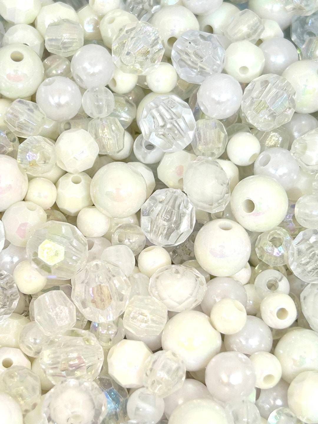 Iridescent White and Crystal Bead Mix - Perfect for Elegant & Sparkling ...