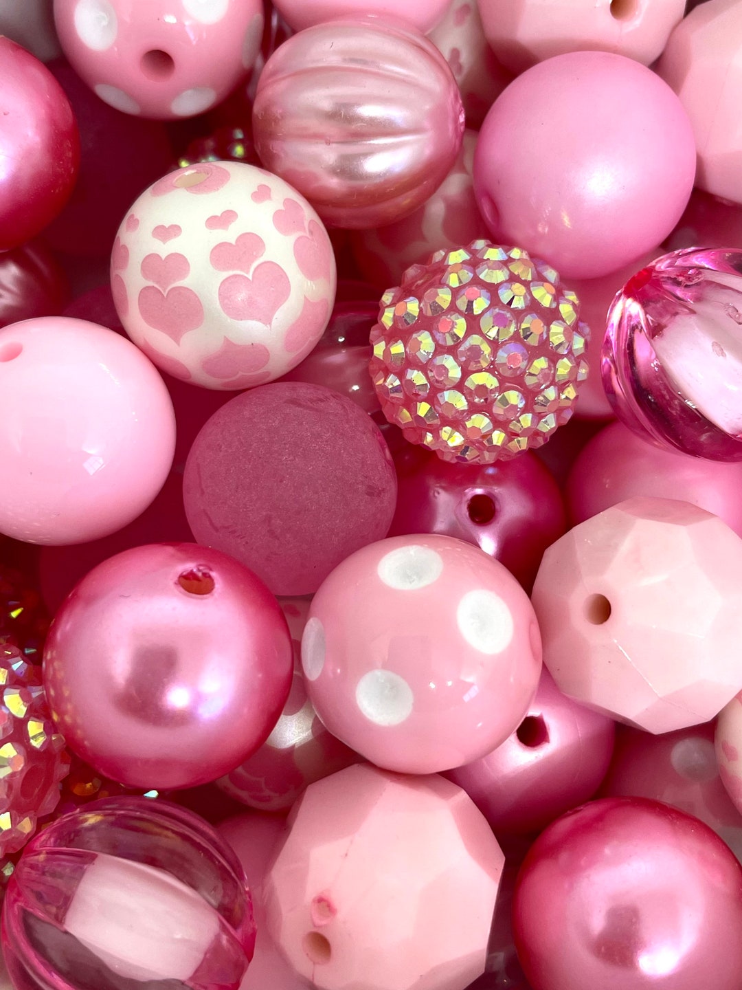 Pink Chunky Bead Assortment, Pink Themed Bead Set, Pink Bubblegum Beads ...