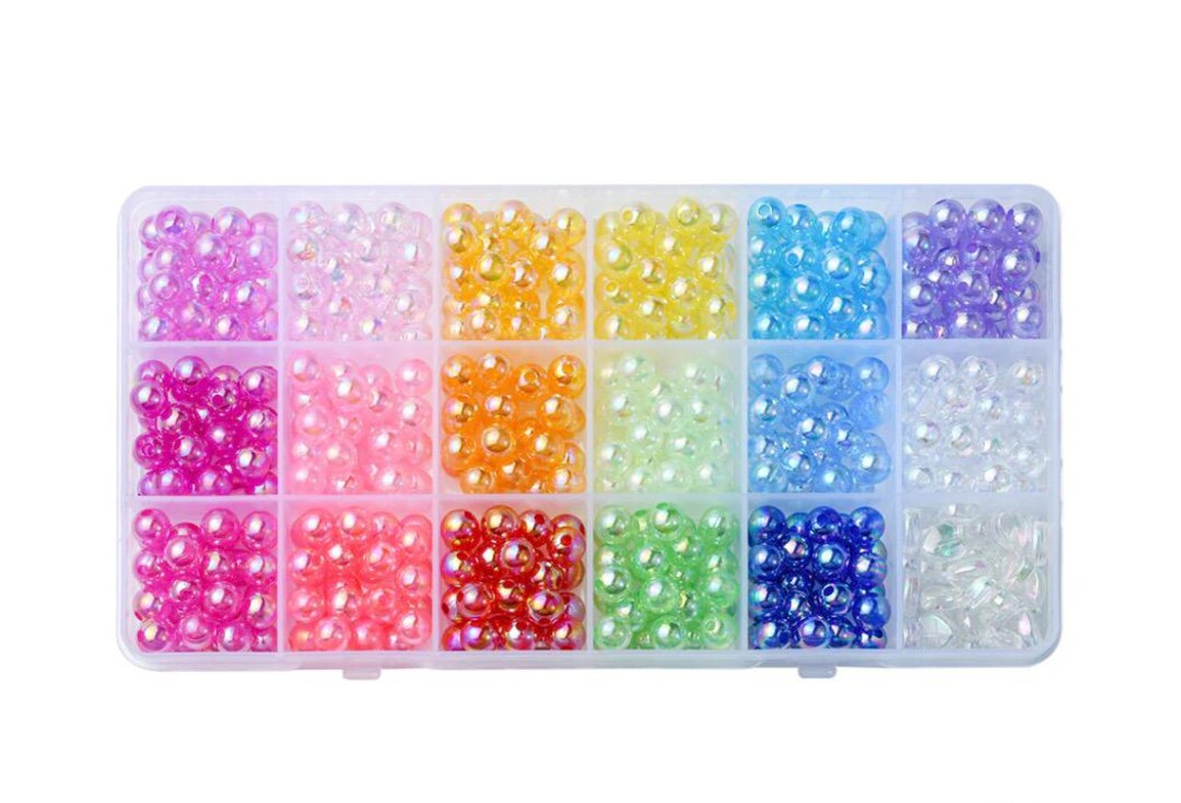 8mm Cute Bubble Bead Kit, Colorful Beads With Iridescent Hearts ...