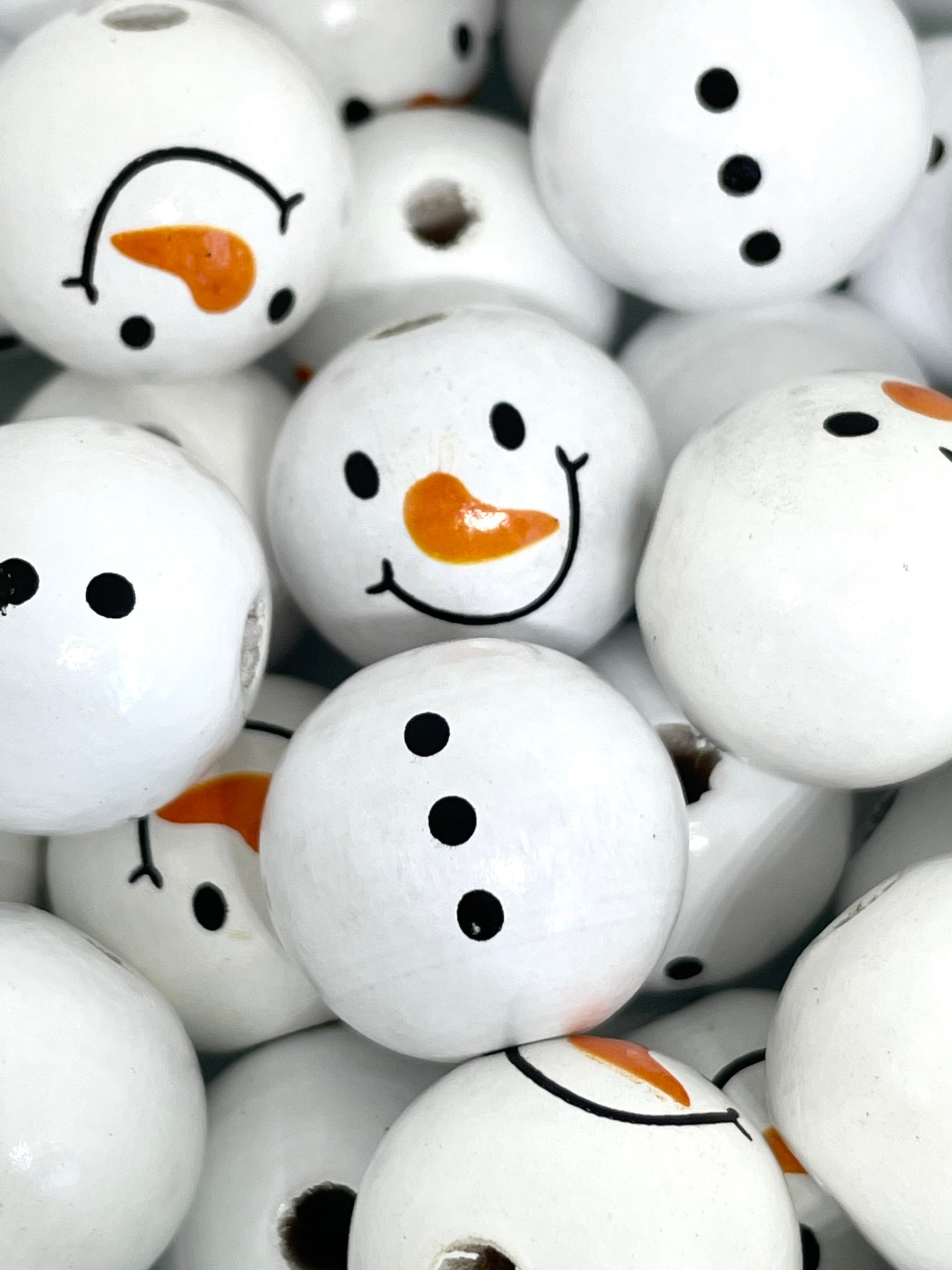 Snowman Beads for Christmas, Painted Wood Beads for Macrame, Snow Beads ...