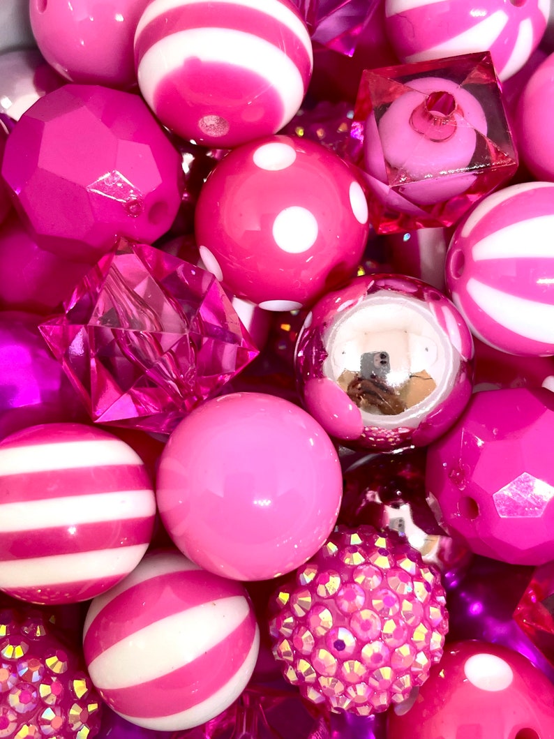 20mm Chunky Hot Pink Bead Assortment, Costume Bead Set, Magenta Themed ...