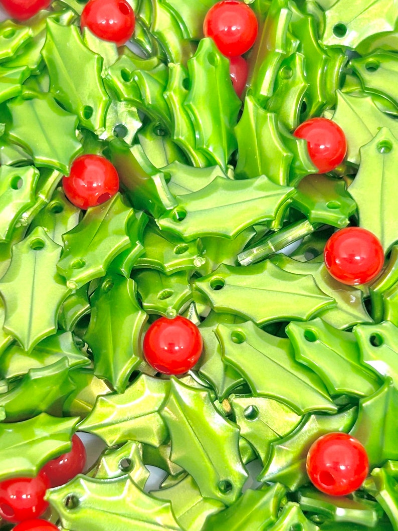 Holly Leaves & Berry Beads, Christmas Jewelry, Garland, Ornament, and ...