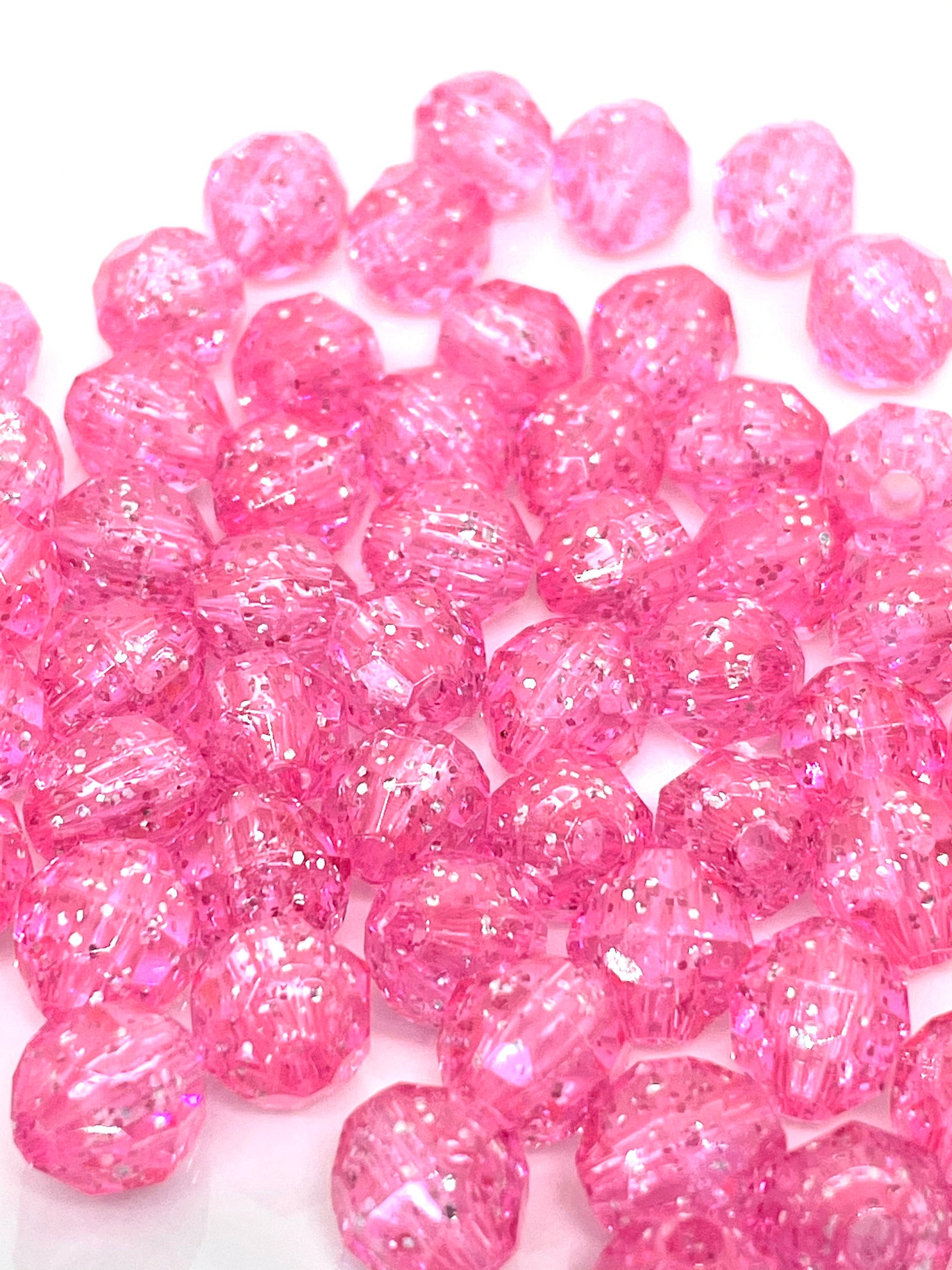 Pink Glitter Beads Pink Faceted Beads Sparkle Beads Kawaii - Etsy