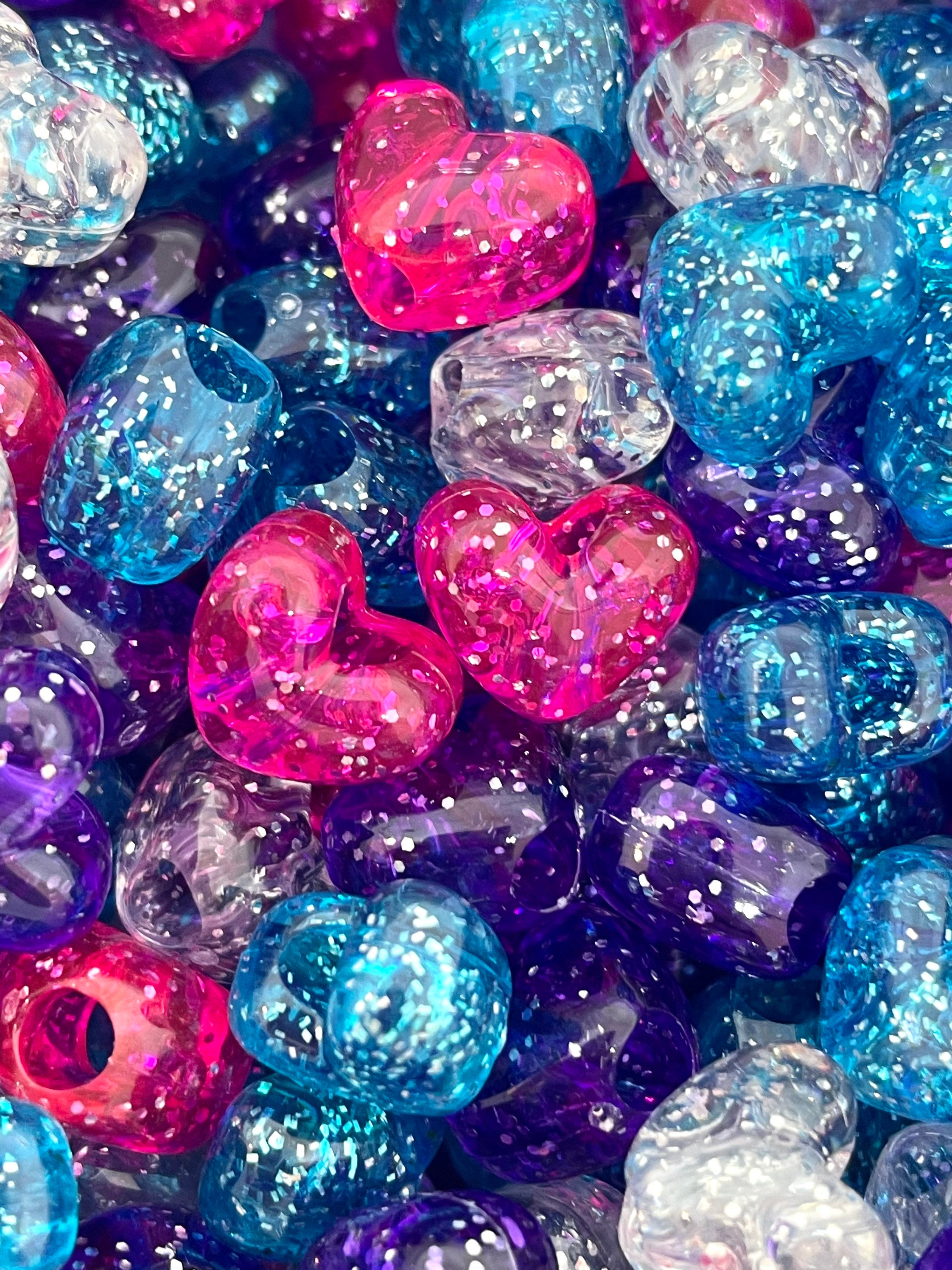 Sparkle Heart Bead Assortment for Jewelry Making, Glitter Heart Pony ...
