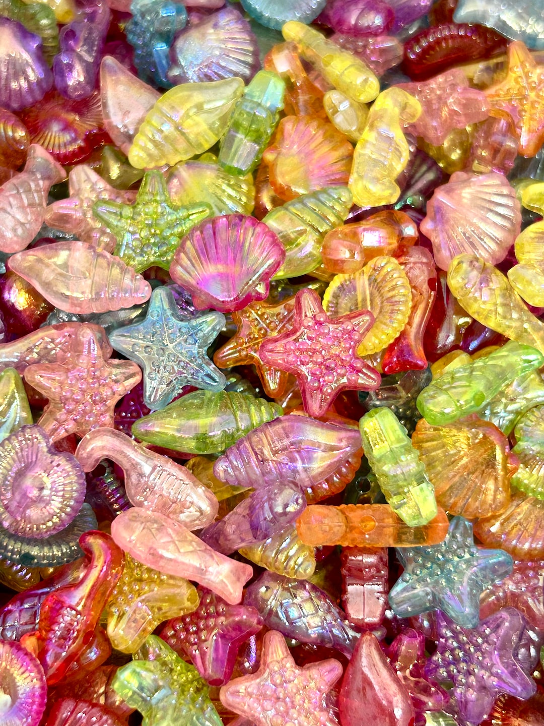 Iridescent Translucent Mermaid Shell and Fish Bead Mix - Ideal for ...