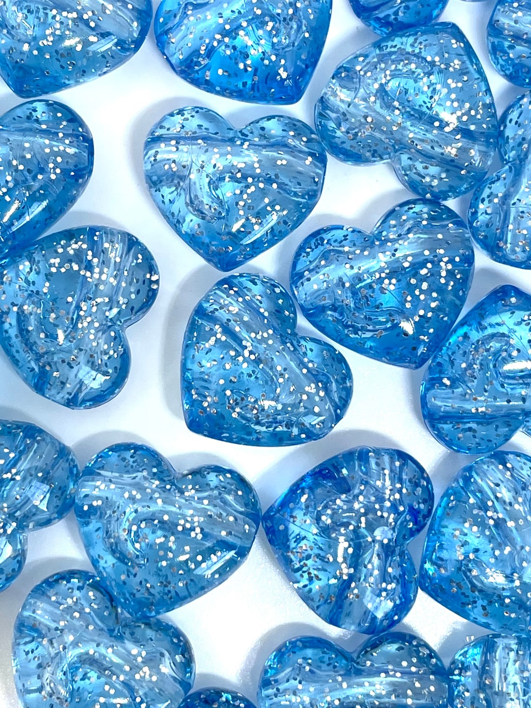 Blue Glitter Heart Beads, Blue Heart Charm, Blue Heart Pendant, Large ...