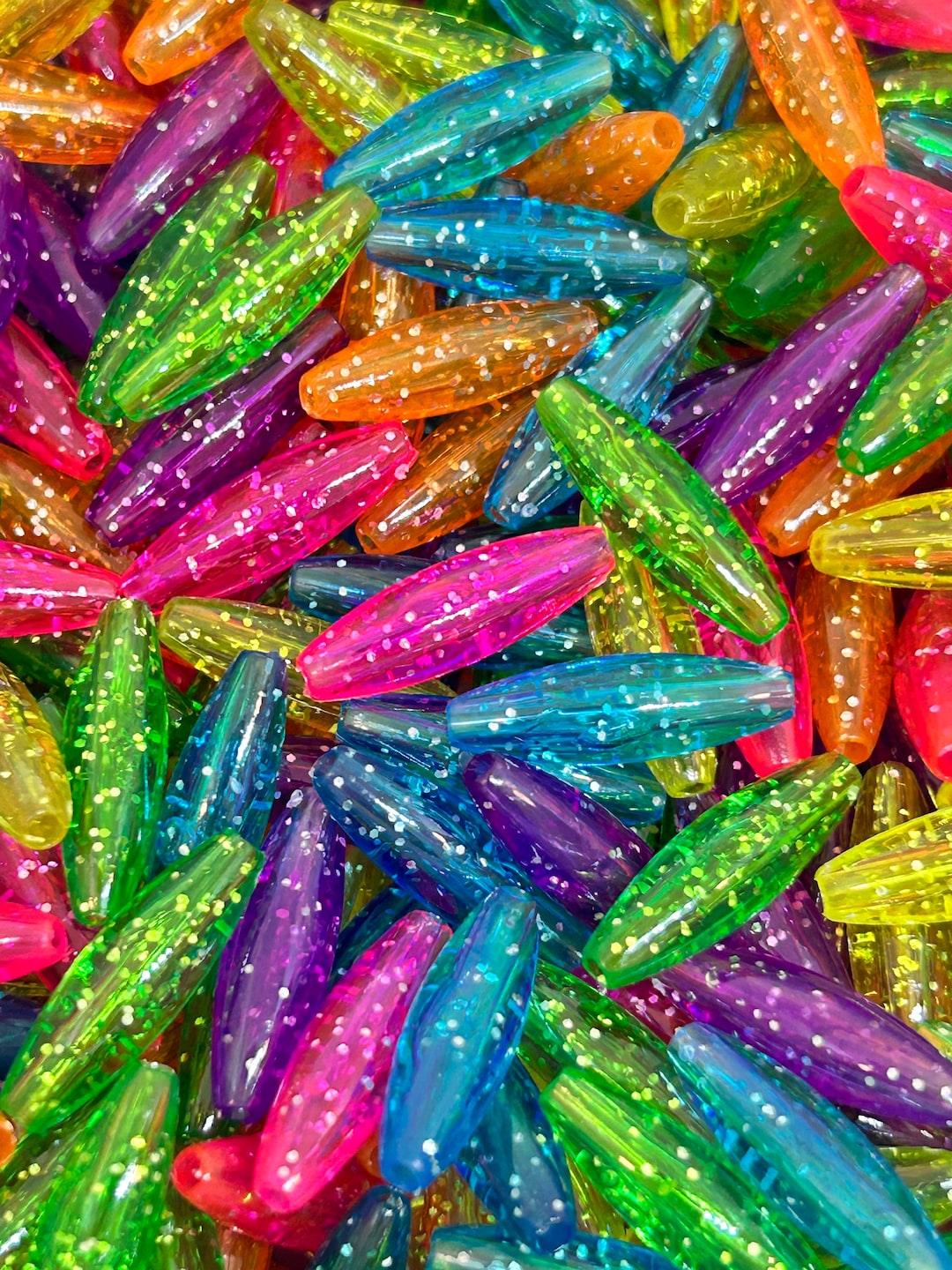 Rainbow Sparkle Spaghetti Beads, Glitter Tube Beads for Jewelry Making ...