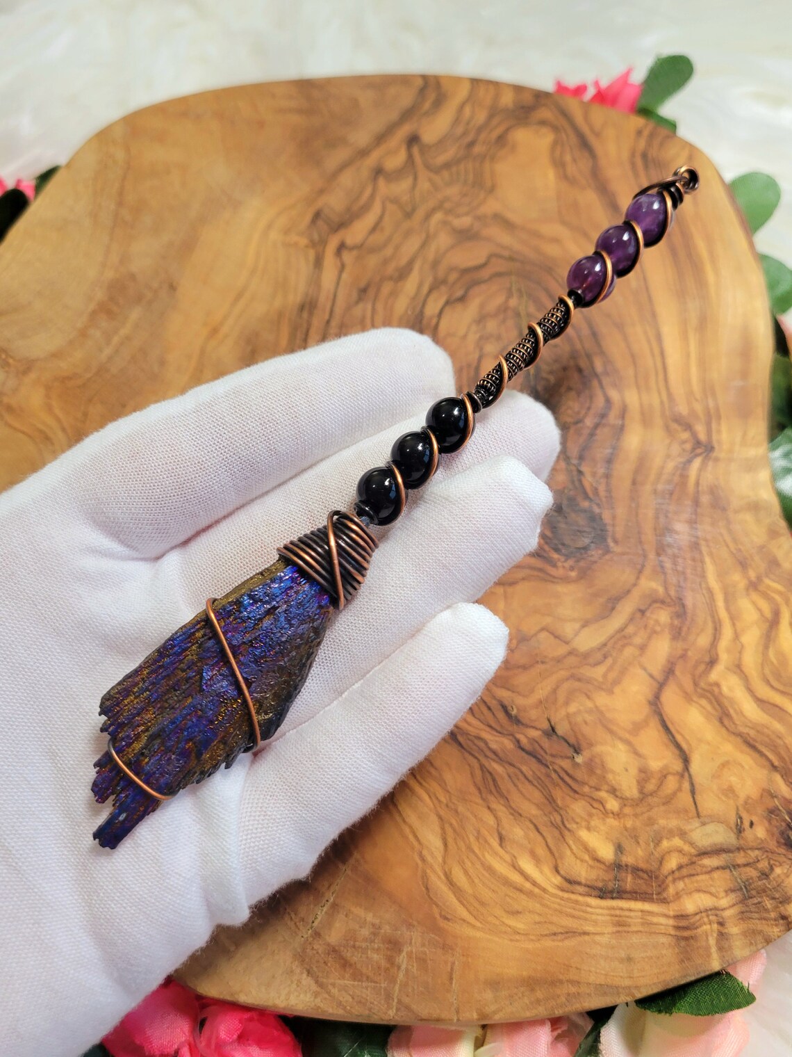 Peacock Kyanite Witchy Broom Necklace, Aura Kyanite - Amethyst ...
