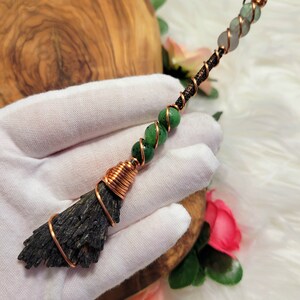 Black Kyanite Broom Necklace, Black Kyanite - Fluorite - Ruby Zoisite Wire Wrapped Witchy ...
