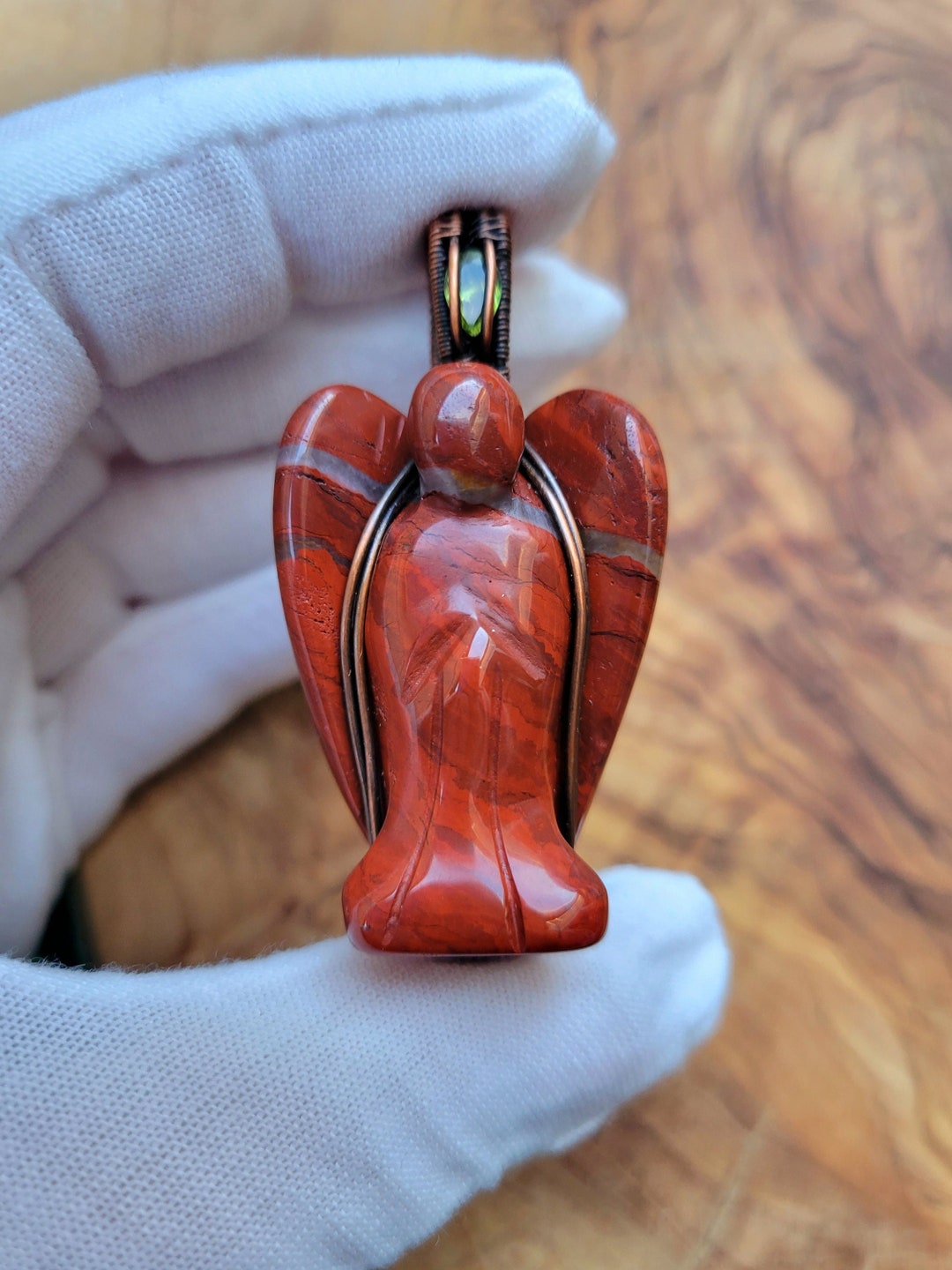 Red Jasper Angel Necklace, Red Jasper and Peridot Christmas Guardian ...