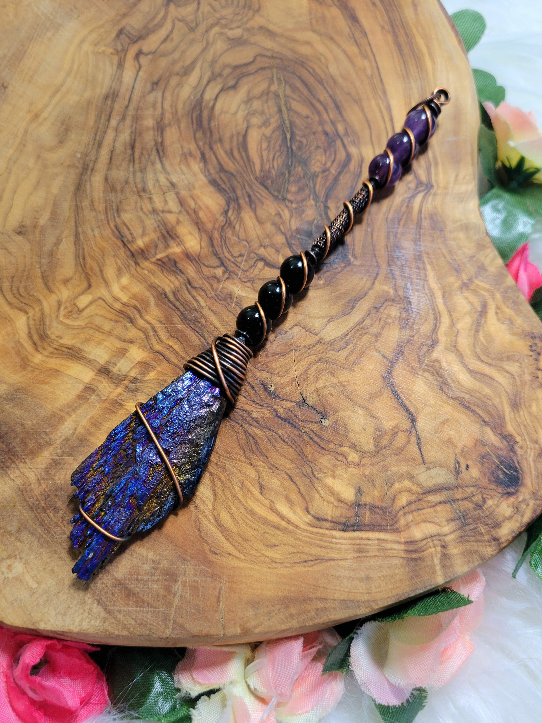 Peacock Kyanite Witchy Broom Necklace, Aura Kyanite - Amethyst ...