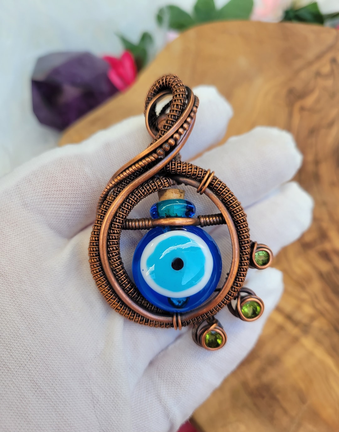 Evil Eye Bottle Necklace Evil Eye Spell Jar and Peridot Wire - Etsy