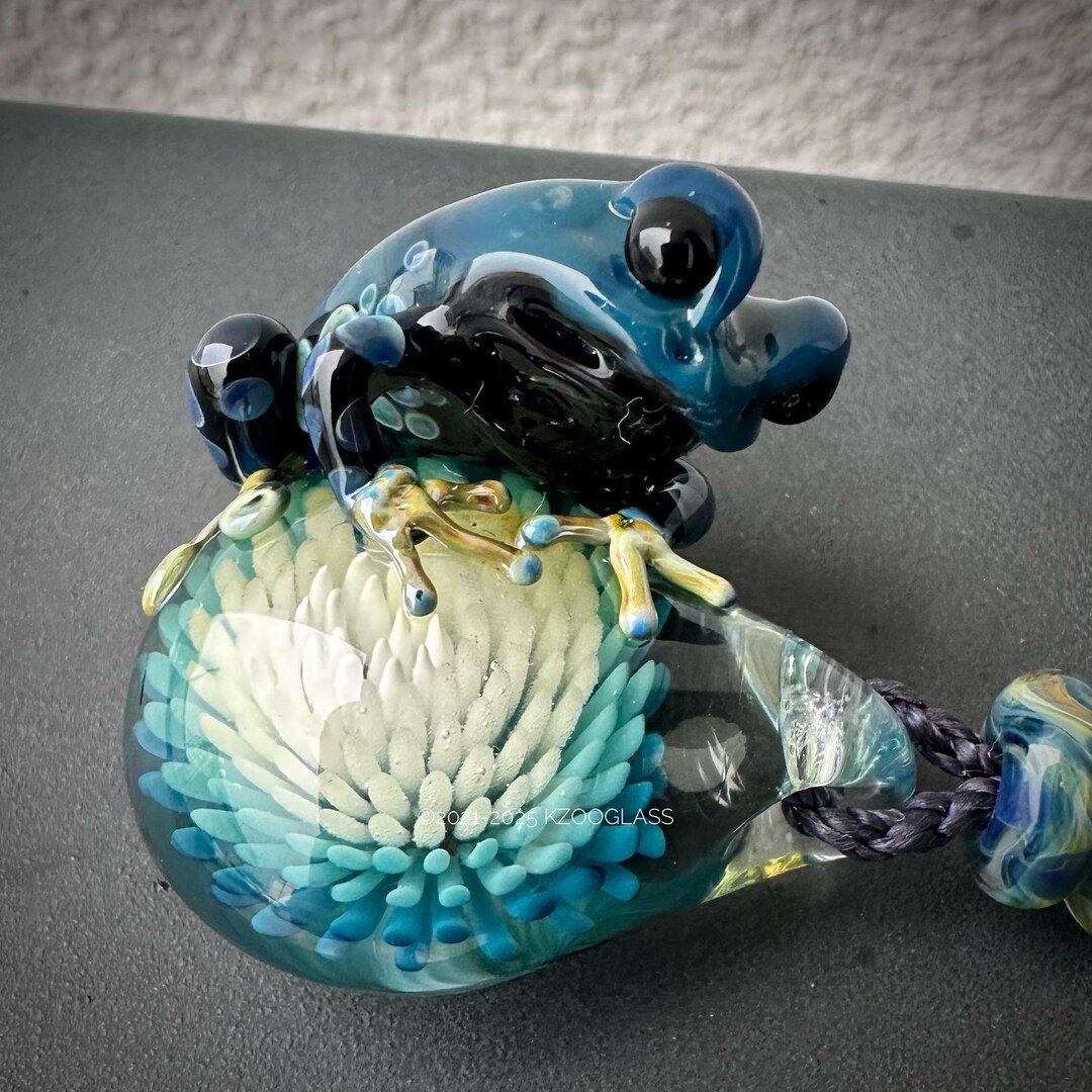 Indigo and Deep Sea Blue Glass Frog Pendant- One-of-a-kind Wearable Art ...