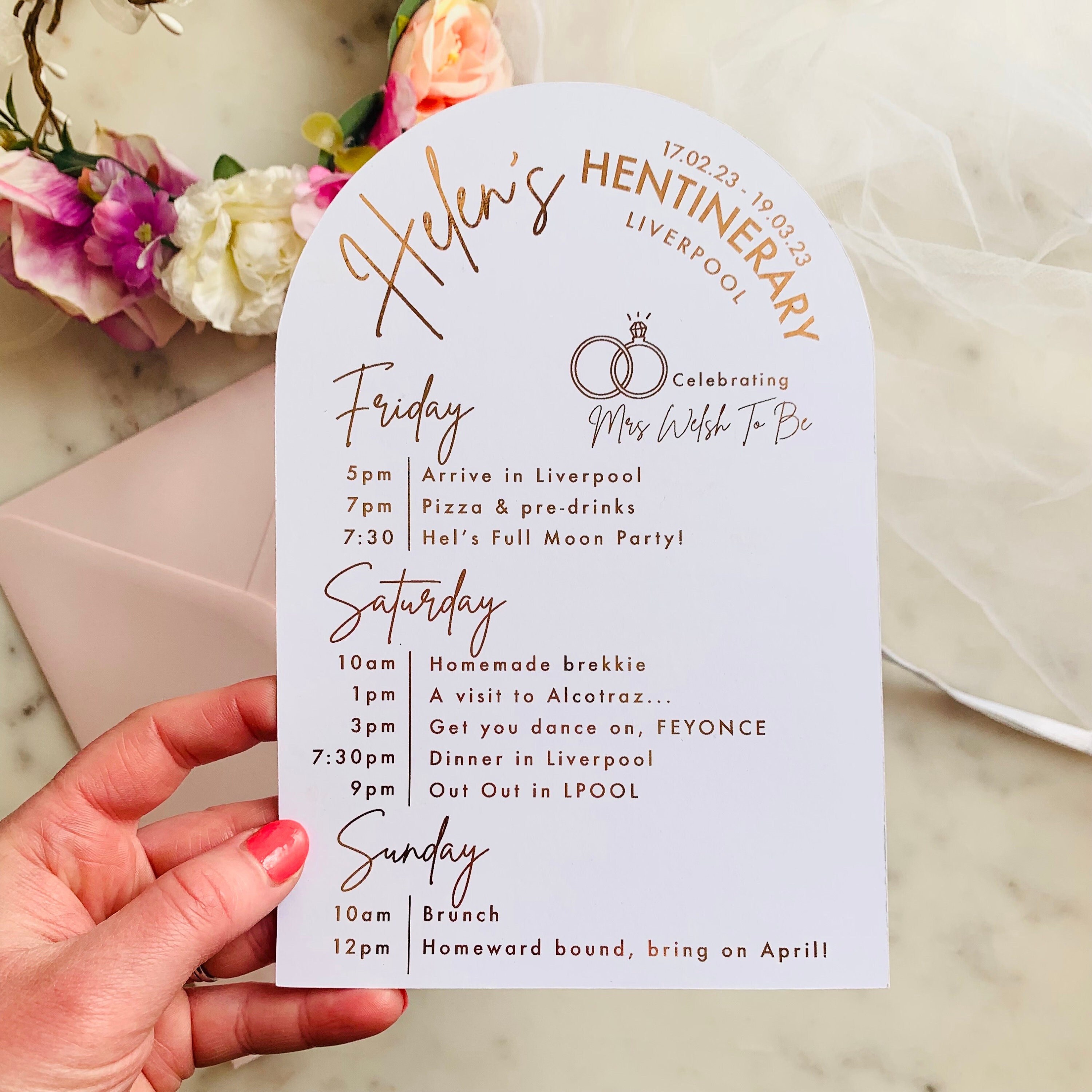 Foiled Arch Hen Do Itinerary Personalised Invitation Bride - Etsy UK