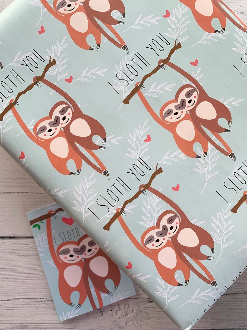 I SLOTH YOU Gift Wrap Cute Sloth Wrapping Paper Animal - Etsy