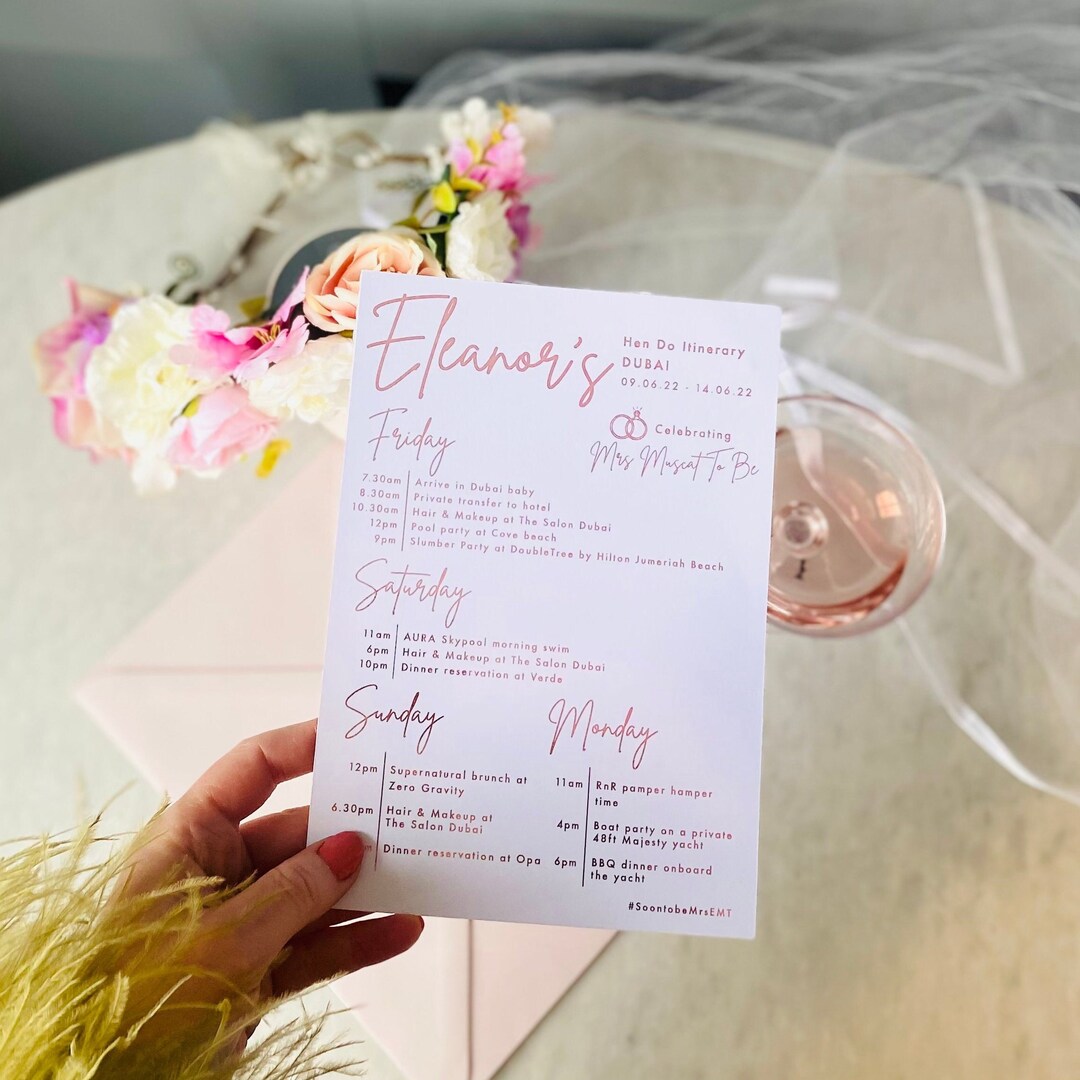 Foiled Hen Do Itinerary, Hen Party Invite, Bridal Party, HEN Weekend ...