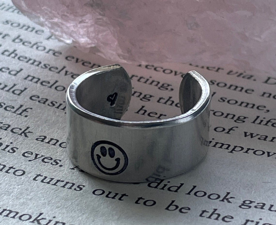 Smiley Face Ring / Hand Stamped Metal Ring / Secret Message | Etsy