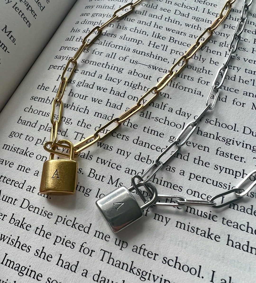 Custom Initial Padlock Necklace in Paper Clip Chain / Hand Stamped ...