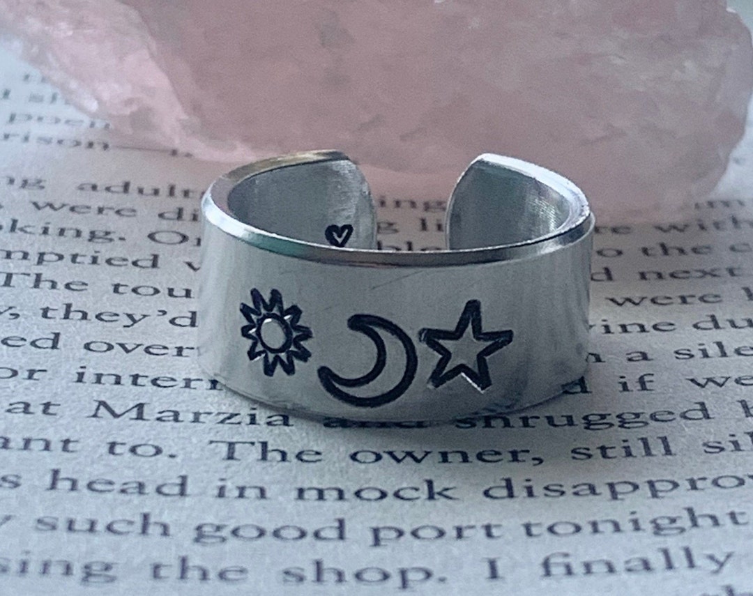 Sun, Moon, Star Ring / Hand Stamped Metal Ring / Secret Message - Etsy