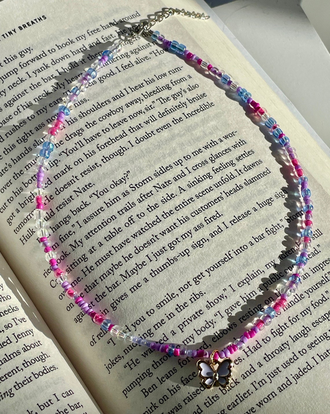 Pink & Puple Beaded Necklace With Butterfly Seed Bead Glass - Etsy