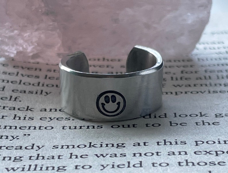 Smiley Face Ring / Hand Stamped Metal Ring / Secret Message - Etsy
