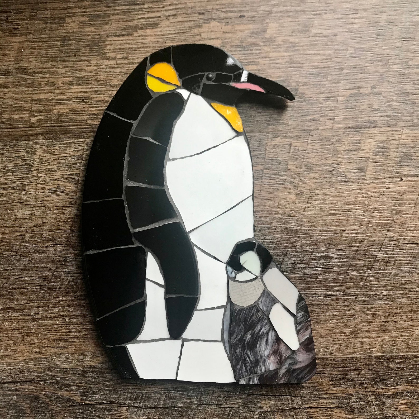 Mosaic Emperor penguin with baby | Etsy