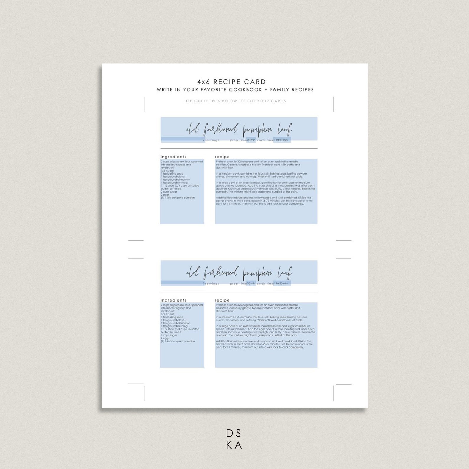 Modern Recipe Card Template | Editable Recipe Card Printable | Fillable ...