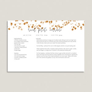 Fall Theme Editable Recipe Card Template | Recipe Card Printable ...