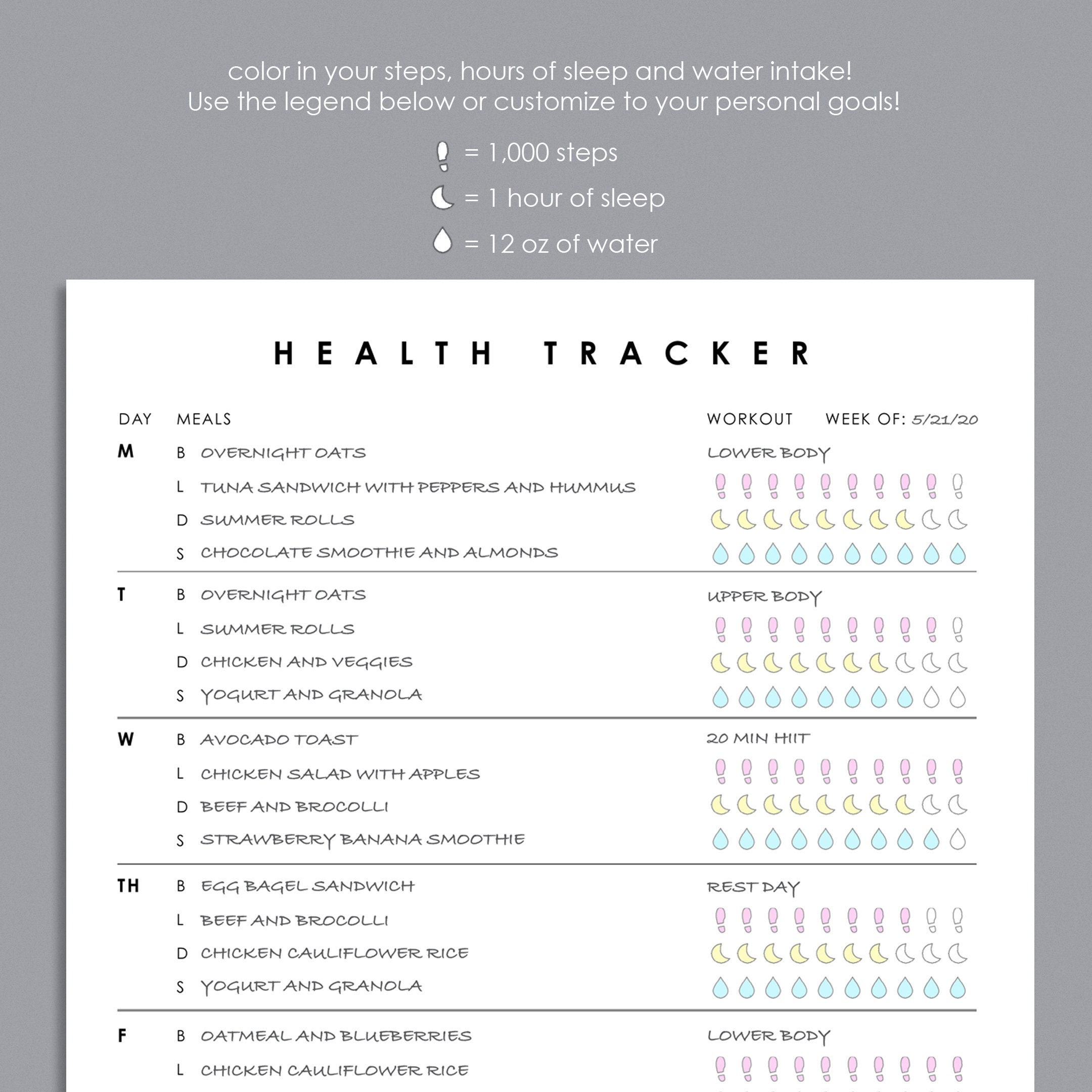 Health Tracker | Wellness Journal | Mood Tracker | Weekly Health ...