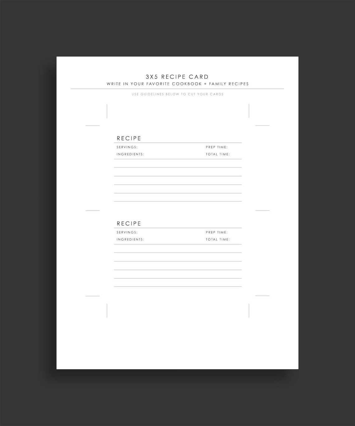 Modern Recipe Card Template Printable Fillable PDF 3x5 - Etsy