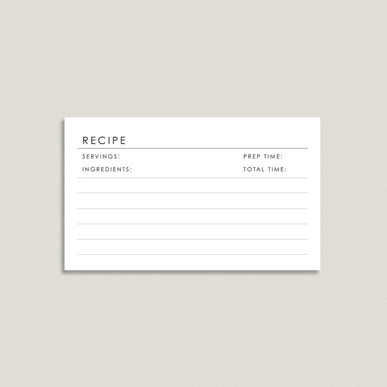 Modern Recipe Card Template Printable | Fillable PDF 3x5 Template - Etsy