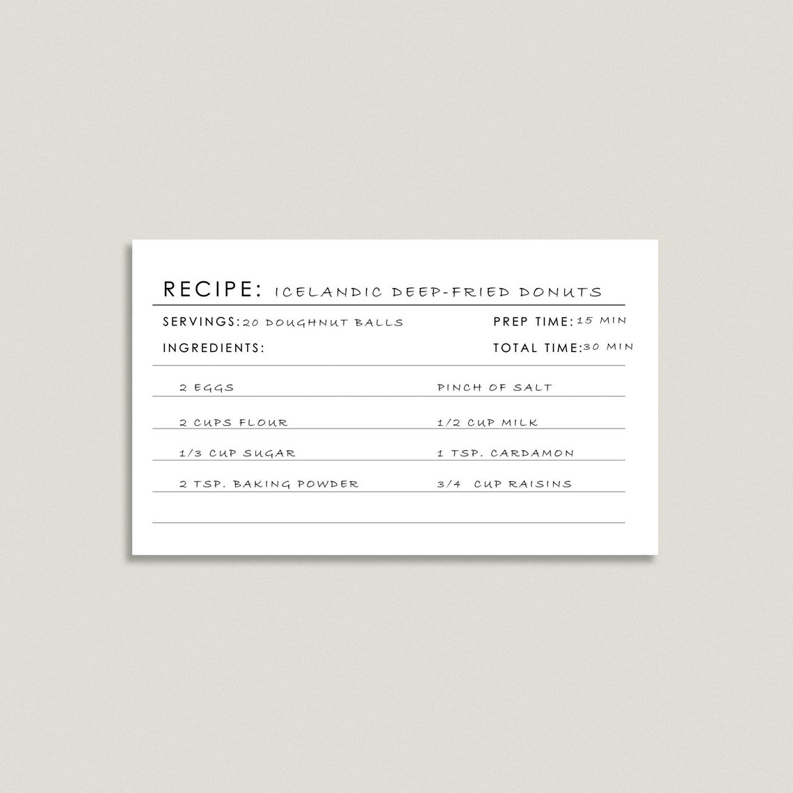 Modern Recipe Card Template Printable Fillable PDF 3x5 - Etsy