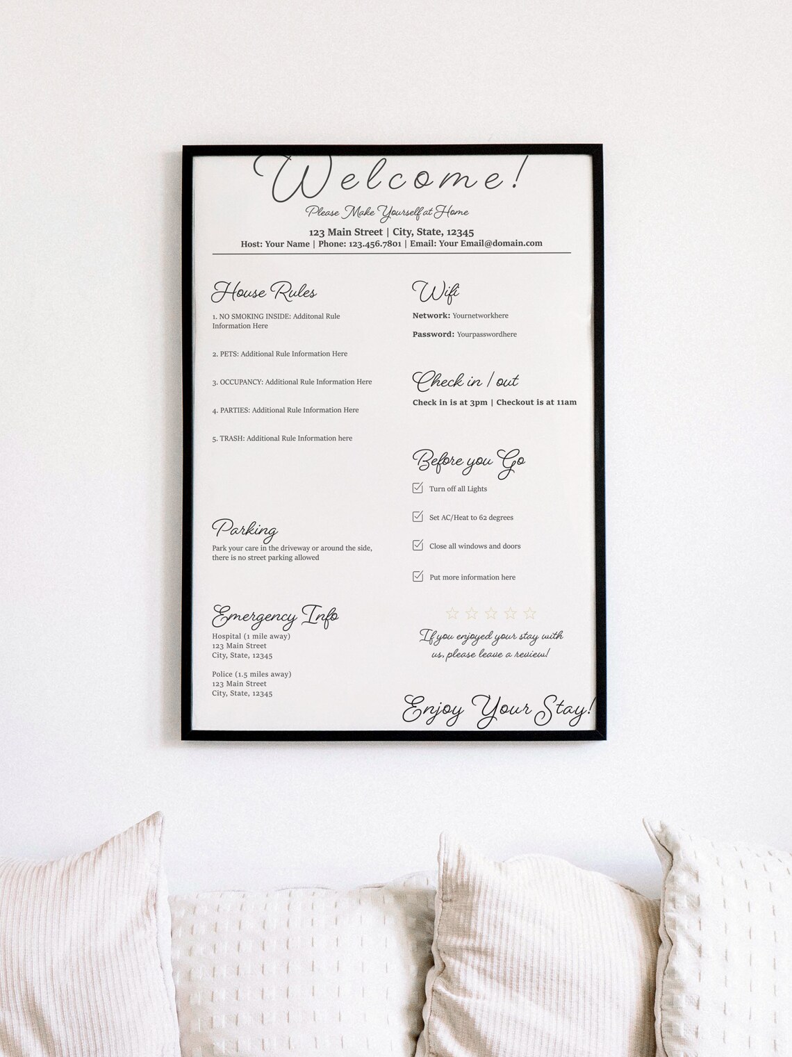 1 Page Airbnb Welcome Sign Template Welcome Guide Airbnb - Etsy