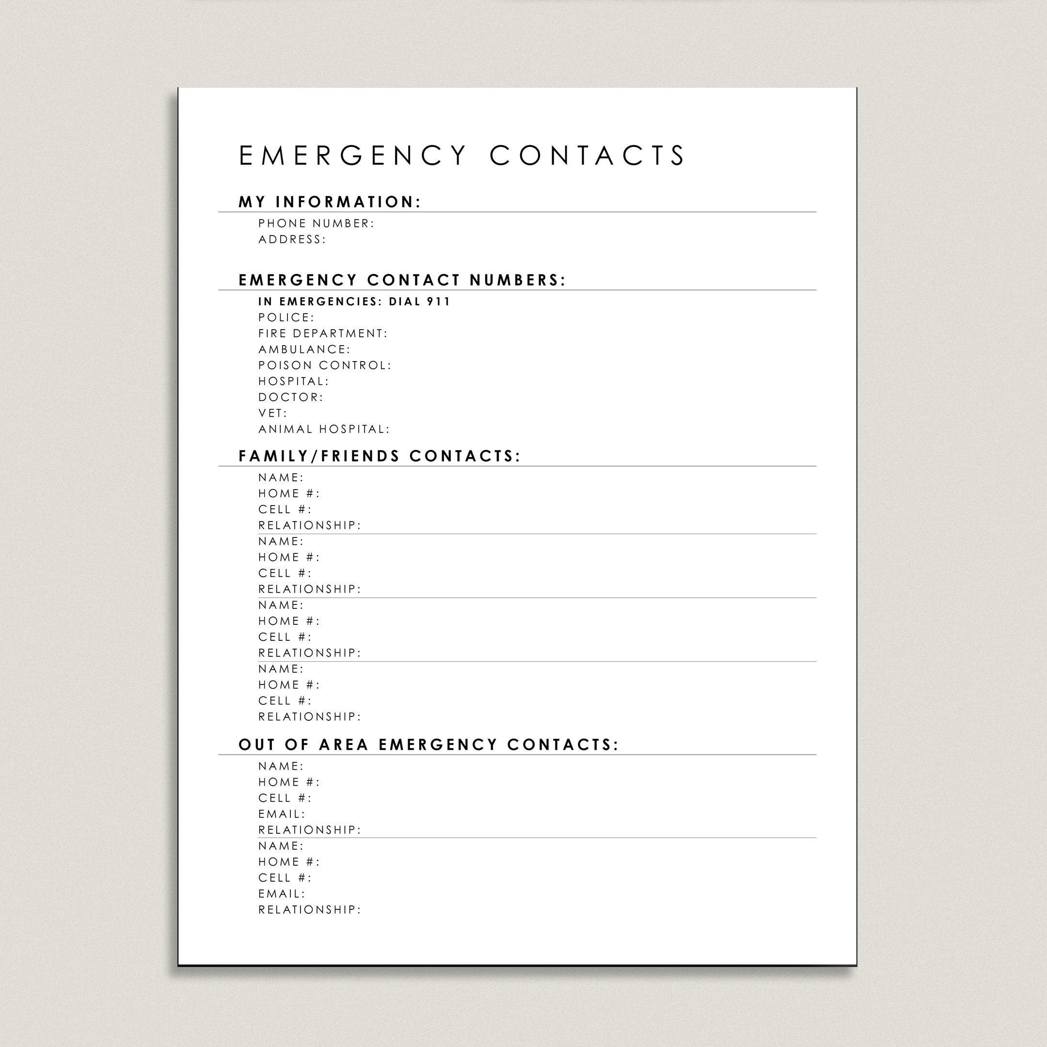 Emergency Contact Fillable Form | Daycare Fillable Form - Etsy