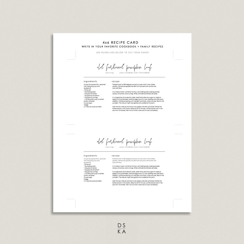 Modern Recipe Card Template | Editable Recipe Card Printable | Fillable ...