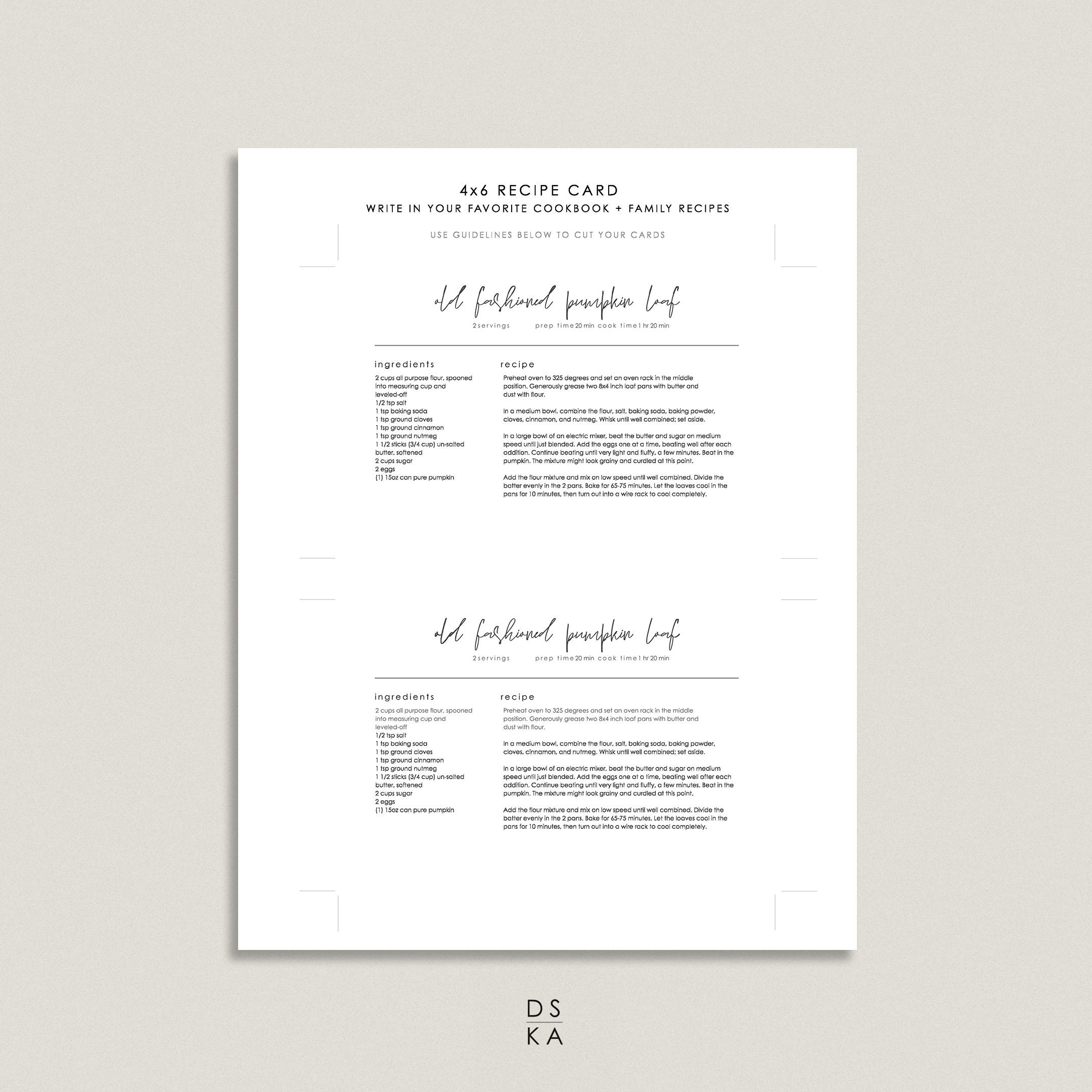 Modern Recipe Card Template | Editable Recipe Card Printable | Fillable ...