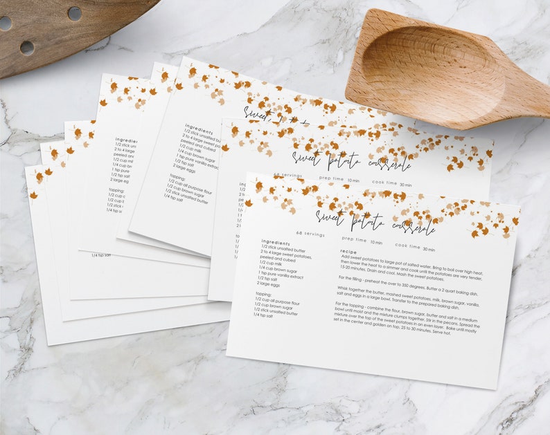 Fall Theme Editable Recipe Card Template | Recipe Card Printable ...