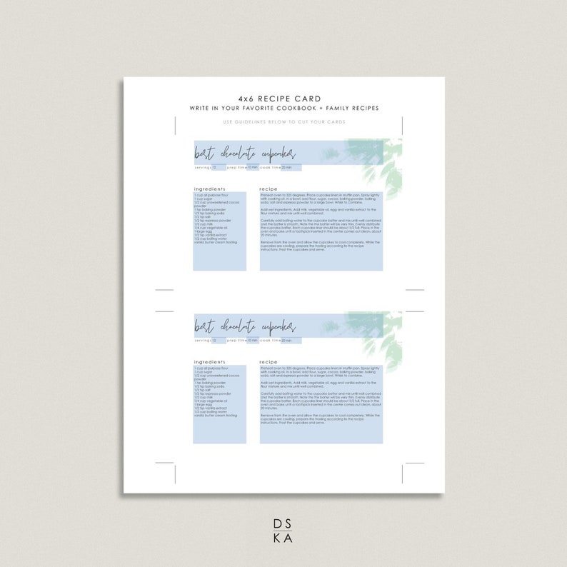 Floral Recipe Card Template Modern Editable Recipe Card Printable ...