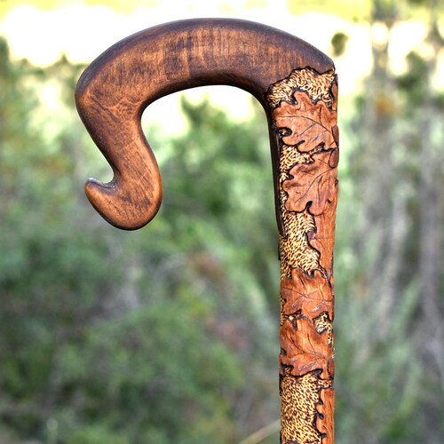 Custom Wood Walking Cane Shepherd Crook Handle With Oak - Etsy