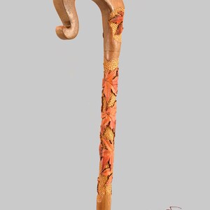Custom Wood Walking Cane,shepherd Crook Handle With Maple Leaves Relief ...