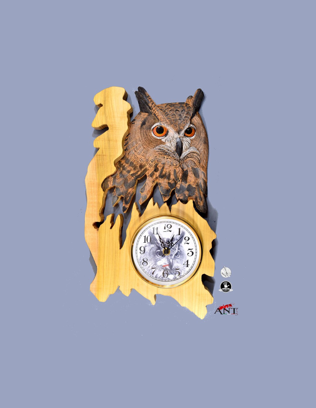 Wood Wall Clock Unique Oversized Owl Carving, Wall Decor Custom ...