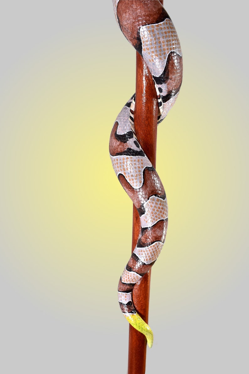 COPPERHEAD Snake Sculpture Wooden Walking Stick Hiking Staff, Hand ...