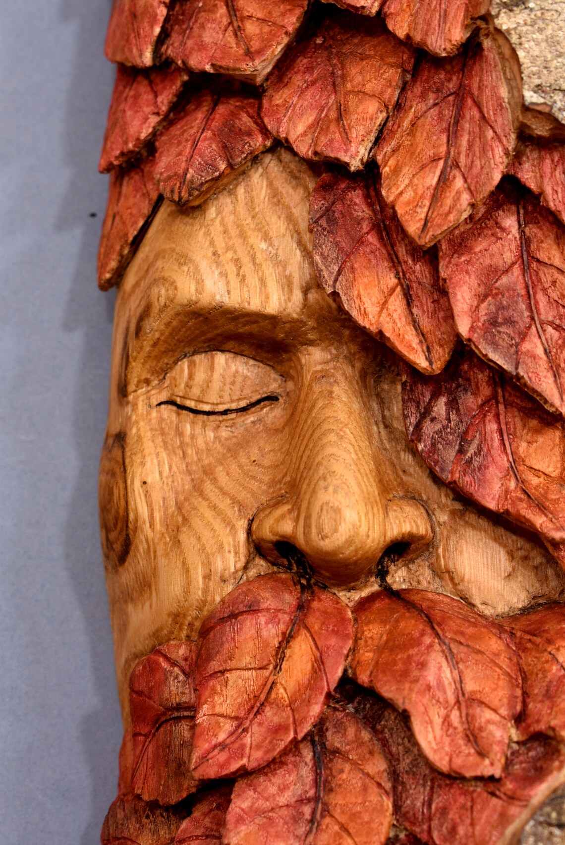 Wood Spirit Carving Green Man Italian Chestnut Tree Face - Etsy
