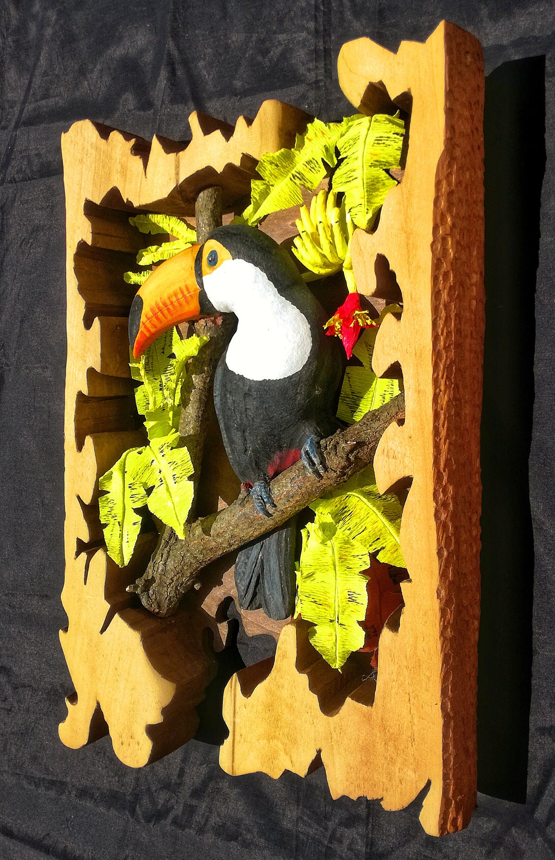 Toucan Carved on Wood,banana Tree Paper,wood Relief Carving With Bark ...