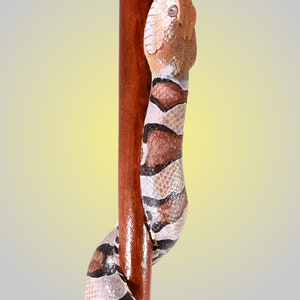 COPPERHEAD Snake Sculpture Wooden Walking Stick Hiking Staff, Hand ...